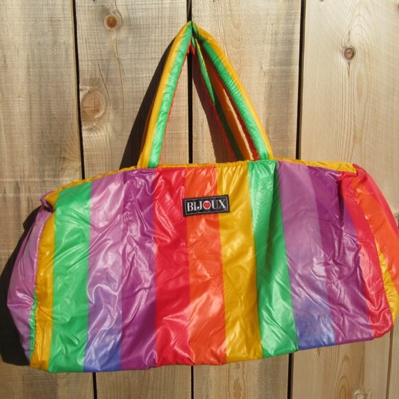 Bijoux | Bags | Vintage Bijoux Rainbow Puffer Duffle Gym Tote Bag Pride ...